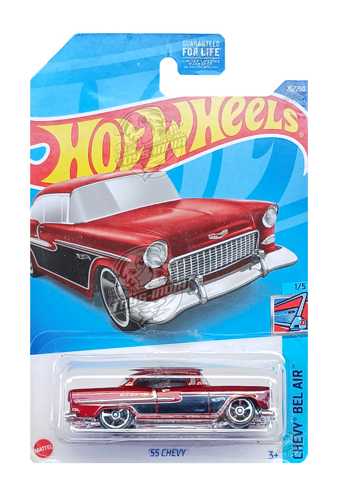 EXCLUSIVES Hot Wheels '55 Chevy - Red / Black - 2021 Card (Blister Dam ...