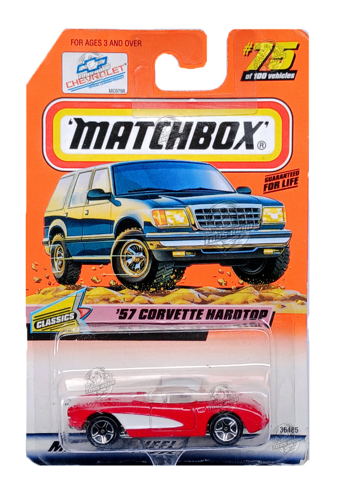EXCLUSIVES Matchbox '57 Corvette Hardtop - Red / White - 1998 Card (Wi ...