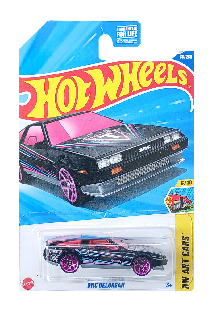 EXCLUSIVES Hot Wheels DMC DeLorean - Black / Pink - 2024 Card (With Pr ...