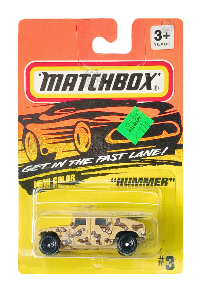 EXCLUSIVES Matchbox Hummer - Yellow / Brown - 1994 Card (Car Damage ...