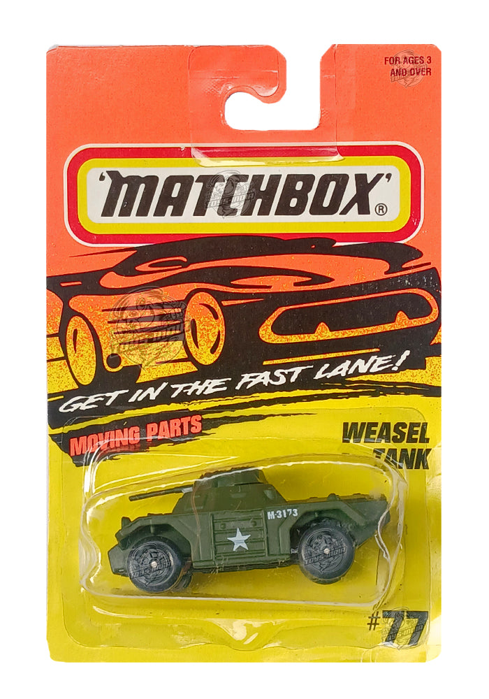 EXCLUSIVES Matchbox Weasel Tank - Green - 1995 Card (With Protector Ca ...